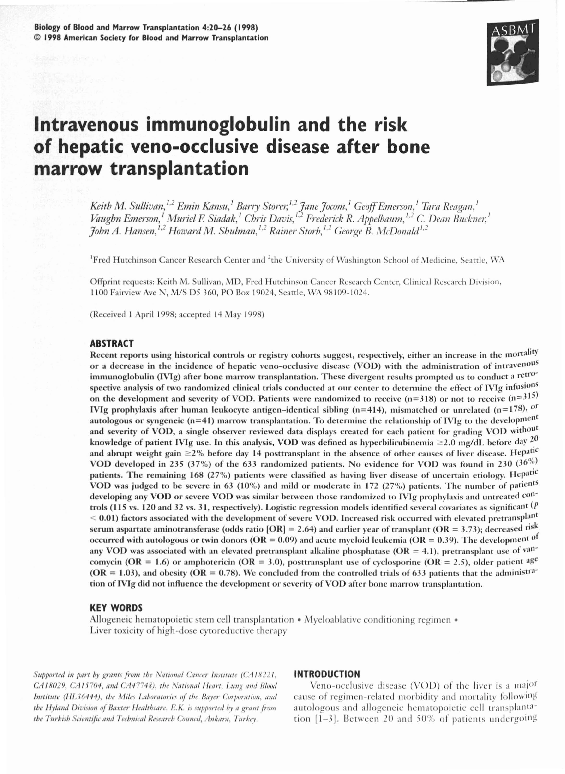 (PDF) Intravenous immunoglobulin and the risk of hepatic veno-occlusive ...