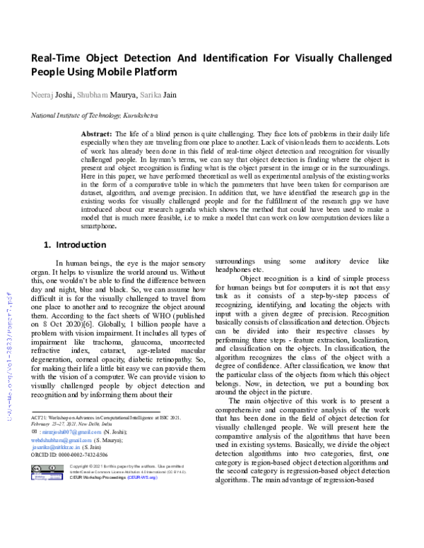 Pdf Real Time Object Detection And Identification For Visually