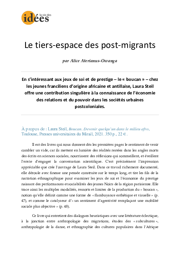 (PDF) Le tiers-espace des post-migrants. À propos de : Laura Steil ...
