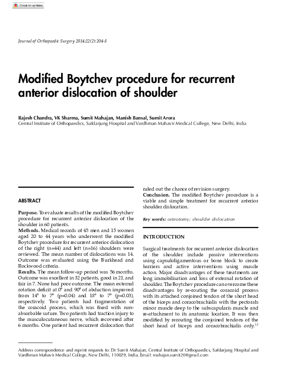 (PDF) Modified Boytchev procedure for recurrent anterior dislocation of ...