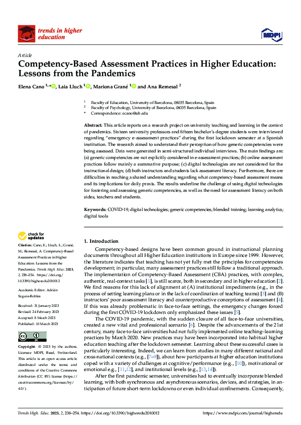 (PDF) Competency-Based Assessment Practices in Higher Education: Lessons from the Pandemics
