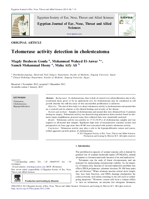(PDF) Telomerase activity detection in cholesteatoma