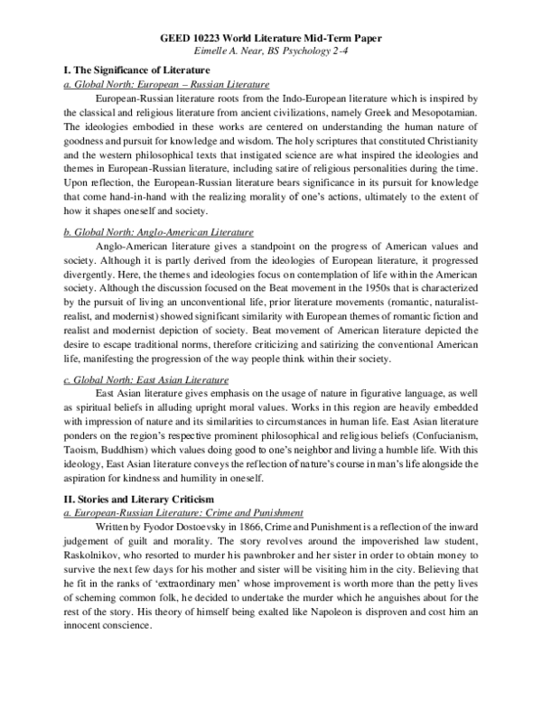 (PDF) World Literature Midterm Paper 2022