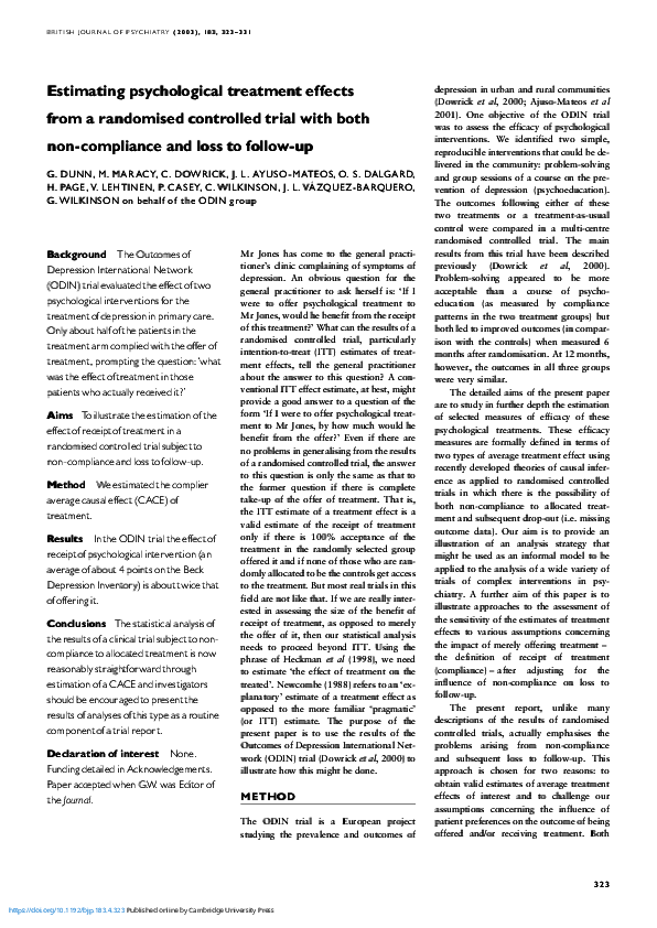 (PDF) Estimating psychological treatment effects from a randomised ...