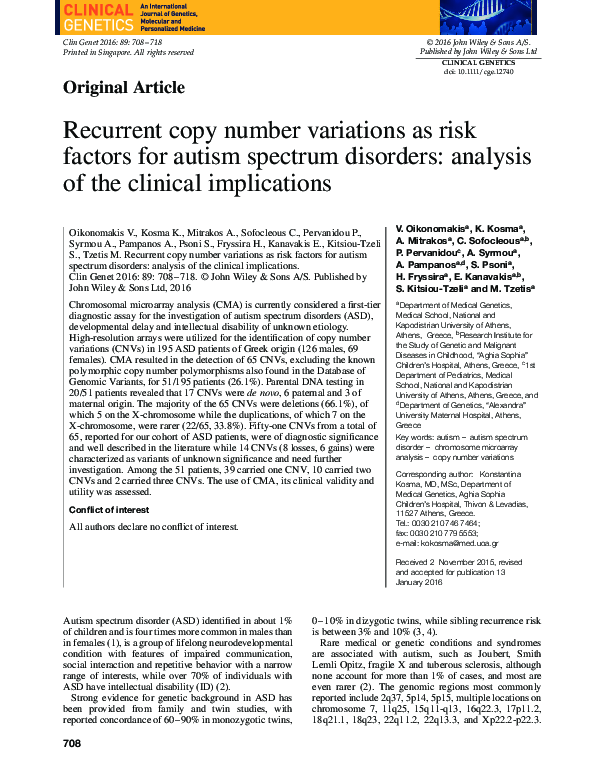 Pdf Recurrent Copy Number Variations As Risk Factors For Neurodevelopmental Disorders