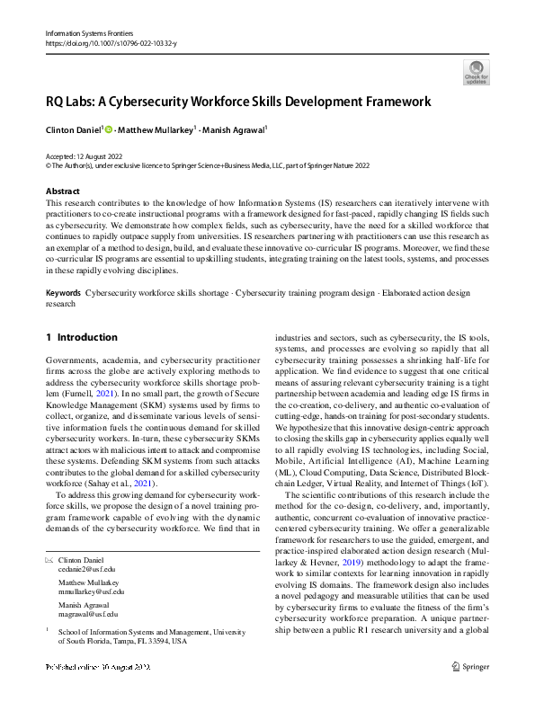 (PDF) RQ Labs: A Cybersecurity Workforce Skills Development Framework