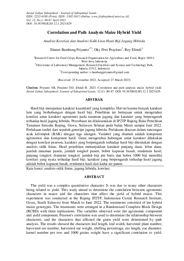 (PDF) Correlation and Path Analysis Maize Hybrid Yield