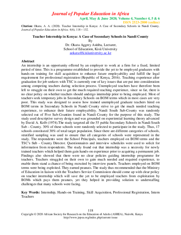 (PDF) Journal Paper Teacher Internship in Kenya
