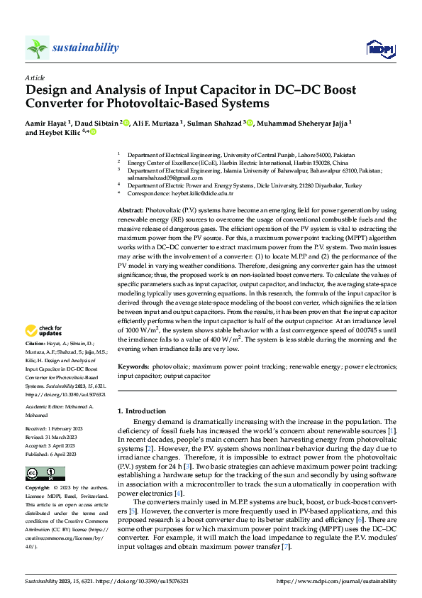 (PDF) Design and Analysis of Input Capacitor in DC–DC Boost Converter for Photovoltaic-Based Systems