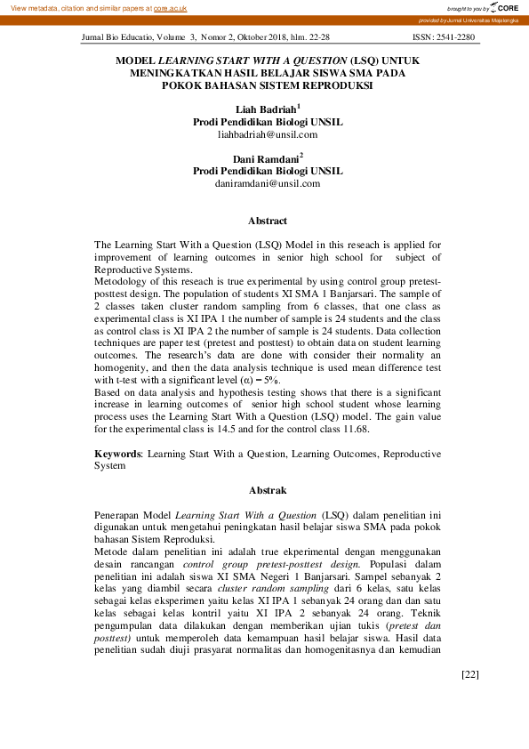 (PDF) Model Learning Start with a Question (LSQ) Untuk Meningkatkan ...