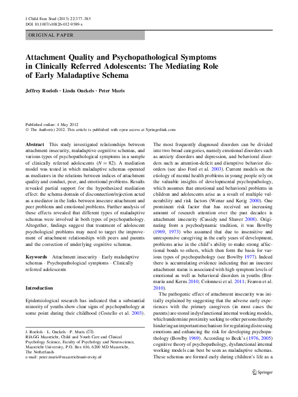 (PDF) Attachment Quality and Psychopathological Symptoms in Clinically Referred Adolescents: The ...