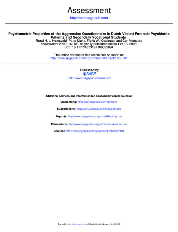 (PDF) Psychometric Properties of the Aggression Questionnaire in Dutch ...