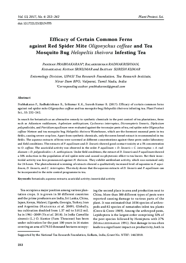 (PDF) Efficacy of certain common ferns against red spider mite ...