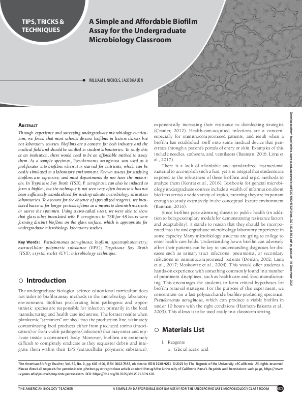 (PDF) A Simple and Affordable Biofilm Assay for the Undergraduate ...