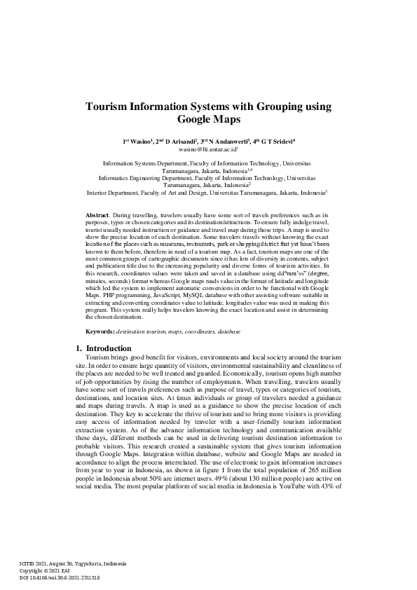(PDF) Tourism Information Systems with Grouping using Google Maps