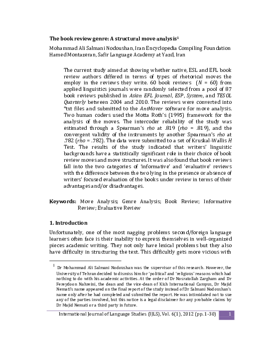 (PDF) The Book Review Genre: A Structural Move Analysis