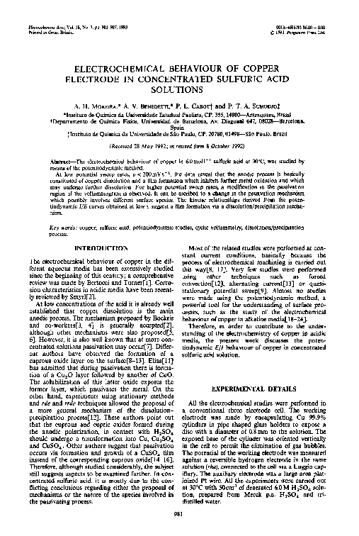 (PDF) Electrochemical behaviour of copper electrode in concentrated ...