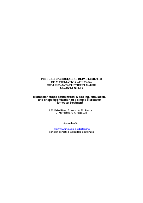 Pdf Bioreactor Shape Optimisation Modeling Simulation And Shape