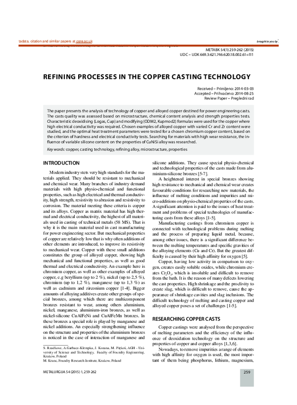 (PDF) Refining Processes in the Copper Casting Technology