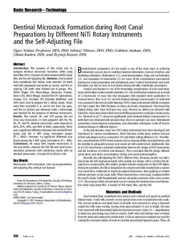 (PDF) Dentinal Microcrack Formation during Root Canal Preparations by ...