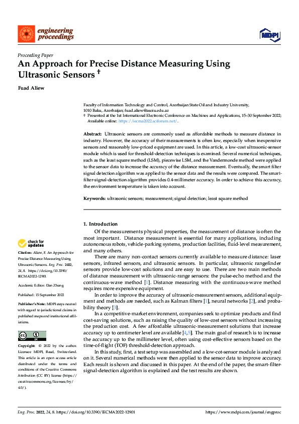 (PDF) An Approach for Precise Distance Measuring Using Ultrasonic Sensors