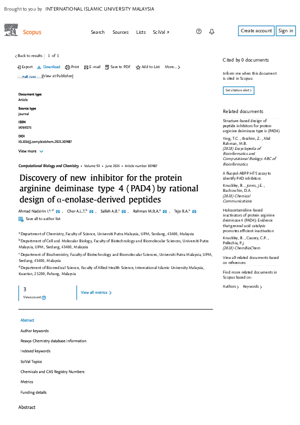 (PDF) Discovery of new inhibitor for the protein arginine deiminase ...