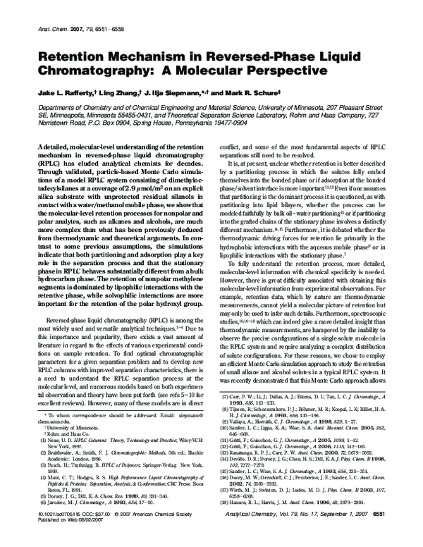 (PDF) Retention Mechanism in Reversed-Phase Liquid Chromatography: A Molecular Perspective