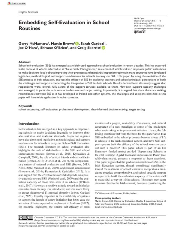 (PDF) Embedding Self-Evaluation in School Routines (PDF) Embedding Self-Evaluation in School Routines