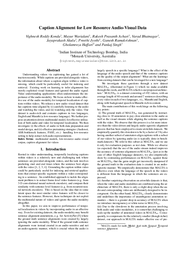 (PDF) Caption Alignment for Low Resource Audio-Visual Data
