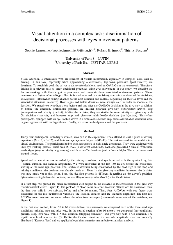 (PDF) Visual attention in a complex task: discrimination of decisional processes with eyes ...