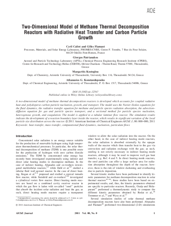 (PDF) Two-dimensional model of methane thermal decomposition reactors with radiative heat ...
