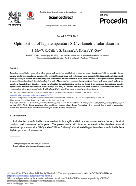 (PDF) Optimization of High Temperature SiC Volumetric Solar Absorber