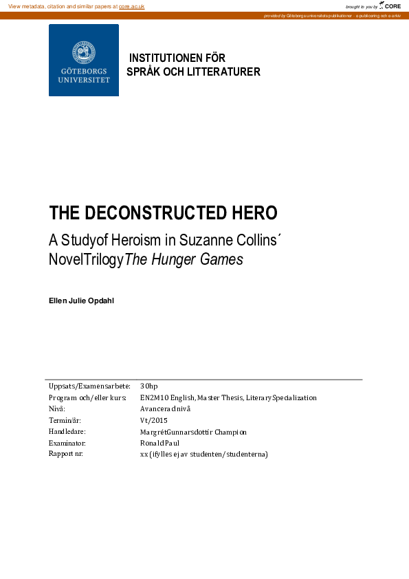 (PDF) THE DECONSTRUCTED HERO A Studyof Heroism in Suzanne Collins´ NovelTrilogyThe Hunger Games