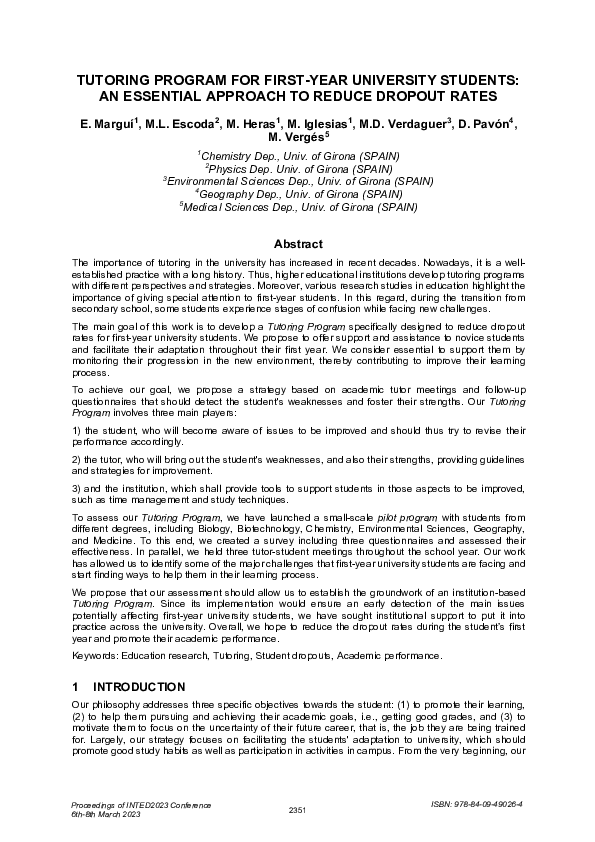 (PDF) Tutoring Program for First-Year University Students: An Essential ...