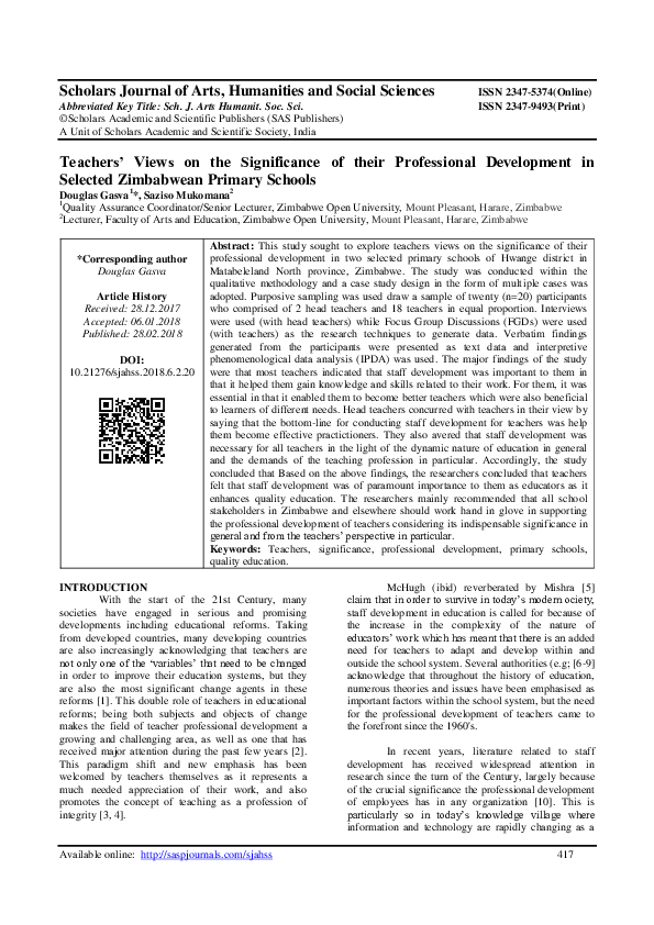 (PDF) Teachers’ Views on the Significance of their Professional Development in Selected ...