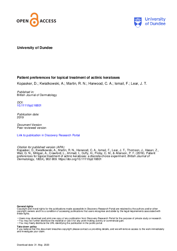 (PDF) Patient preferences for topical treatment of actinic keratoses: a discrete-choice experiment