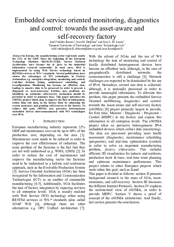 Pdf Embedded Service Oriented Monitoring Diagnostics And Control Towards The Asset Aware And