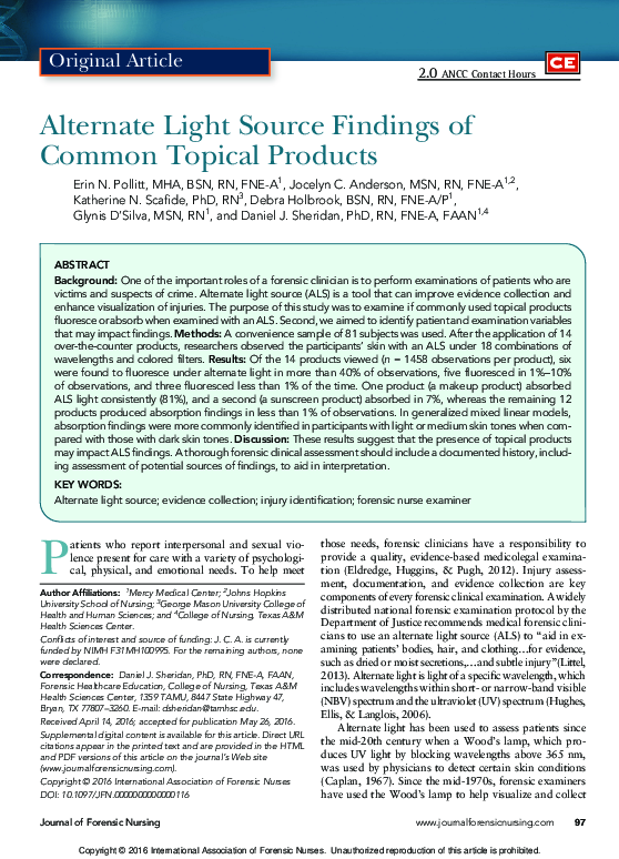 (PDF) Alternate Light Source Findings of Common Topical Products