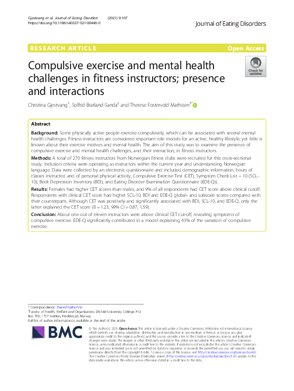 (PDF) Compulsive exercise and mental health challenges in fitness ...