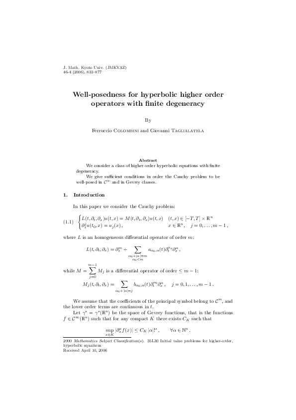 (PDF) Well-posedness of Degenerate Hyperbolic Equations