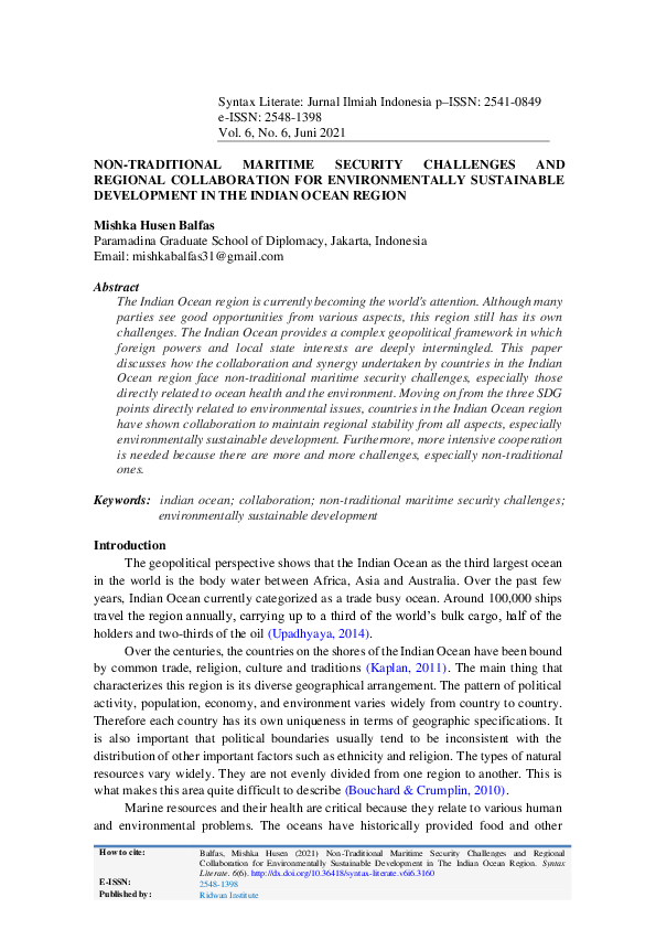 (PDF) Non-Traditional Maritime Security Challenges and Regional ...