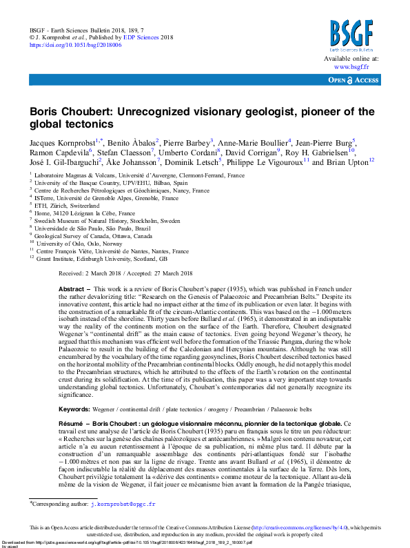 (PDF) Boris Choubert: Unrecognized visionary geologist, pioneer of the ...