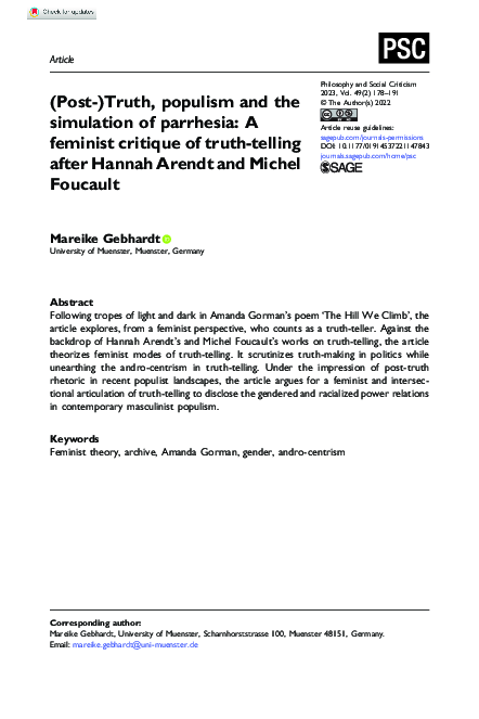 (PDF) (Post-)Truth, populism and the simulation of parrhesia: A feminist critique of truth ...