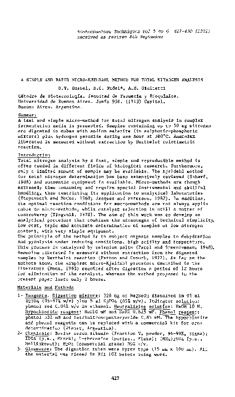 (PDF) A simple and rapid micro-Kjeldahl method for total nitrogen analysis