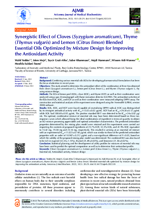 (PDF) Synergistic Effect of Cloves (Syzygium aromaticum), Thyme (Thymus ...