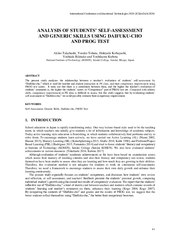 (PDF) Analysis of Students’ Self-Assessment and Generic Skills Using ...