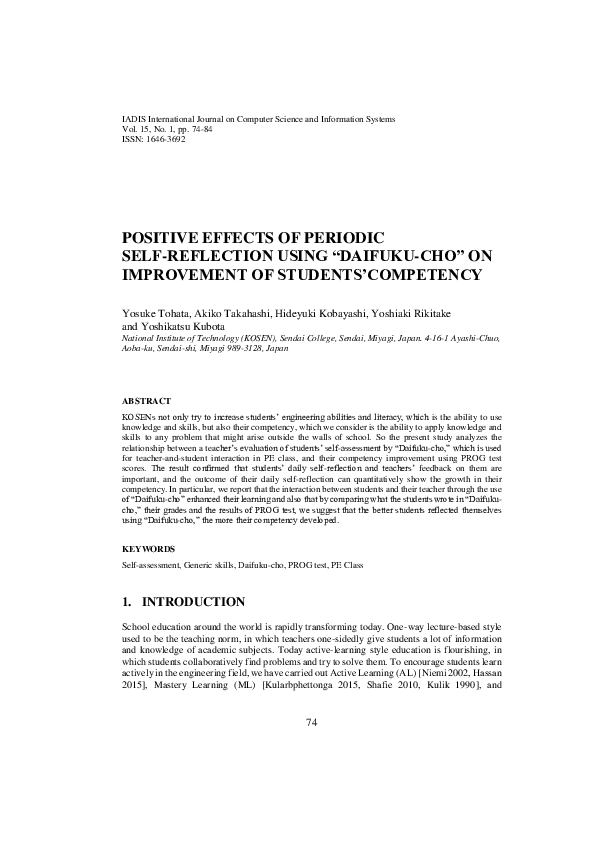 (PDF) Positive Effects of Periodic Self-Reflection Using "Daifuku-Cho" on Improvement of ...