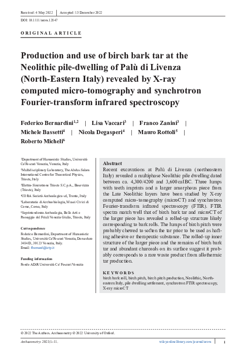 (PDF) Production and use of birch bark tar at the Neolithic pile ...