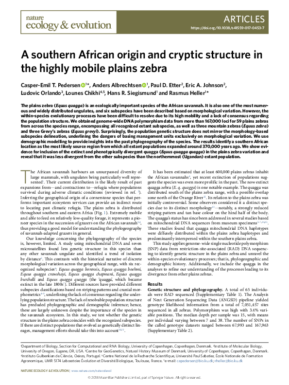 (PDF) A southern African origin and cryptic structure in the highly ...