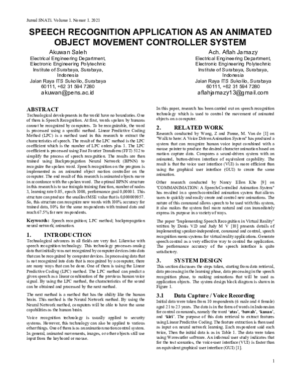 (PDF) Speech Recognition Application as an Animated Object Movement Controller System